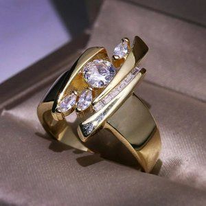 Jewelry | Unique Natural White Gemstone Gold Anillos Ring | Poshmark